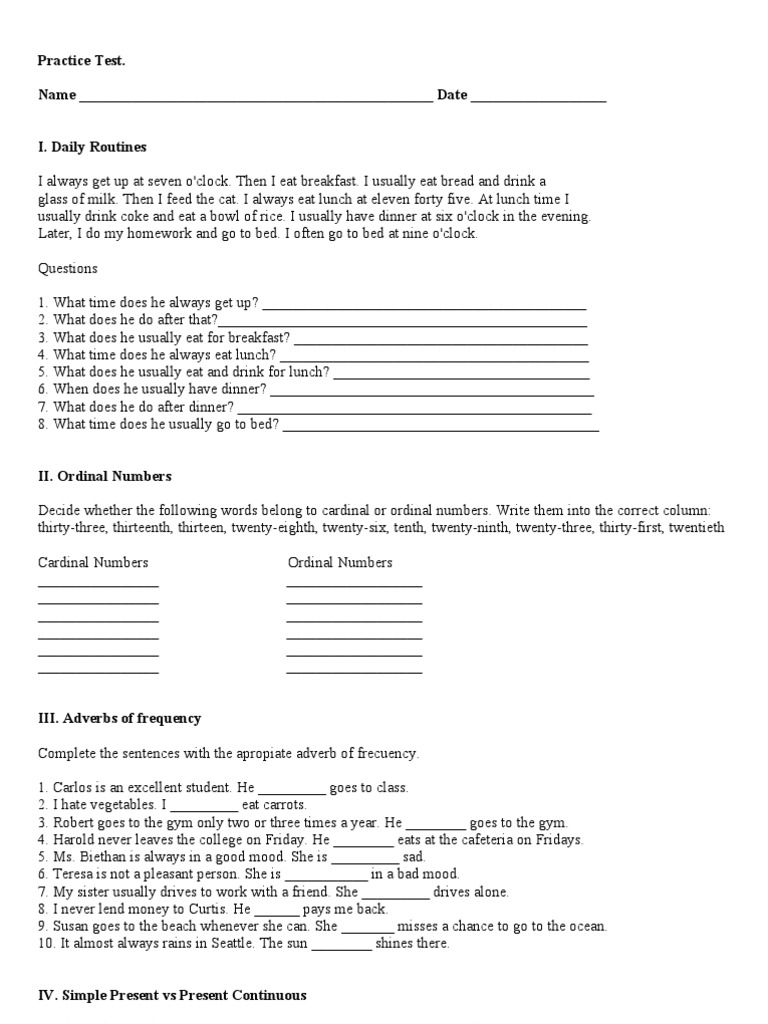 Practice Test English II | Download Free PDF | Lunch | Morphology