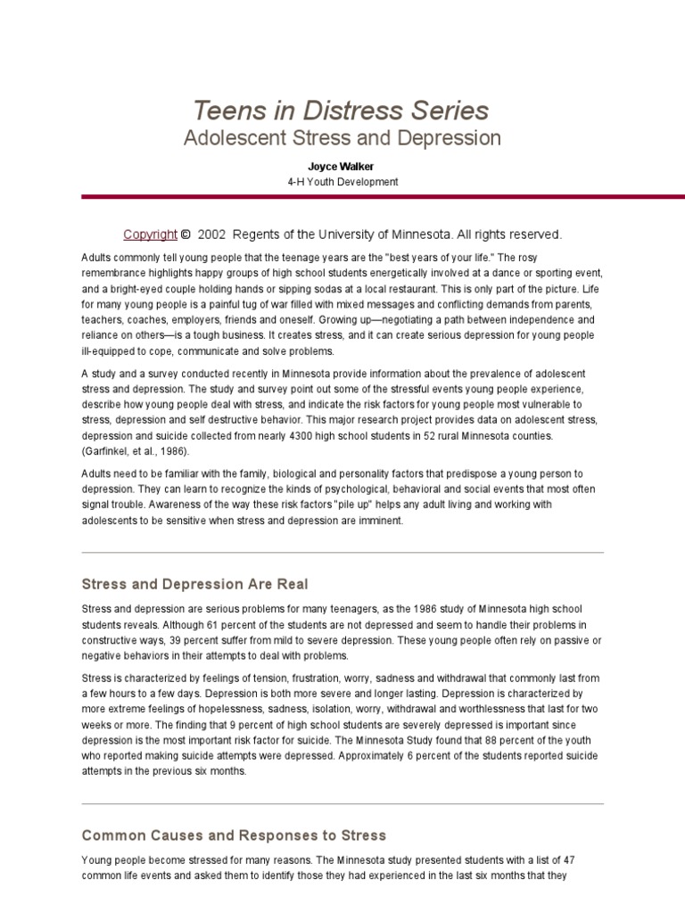 Teens in Distress Series | PDF | Adolescence | Stress (Biology)