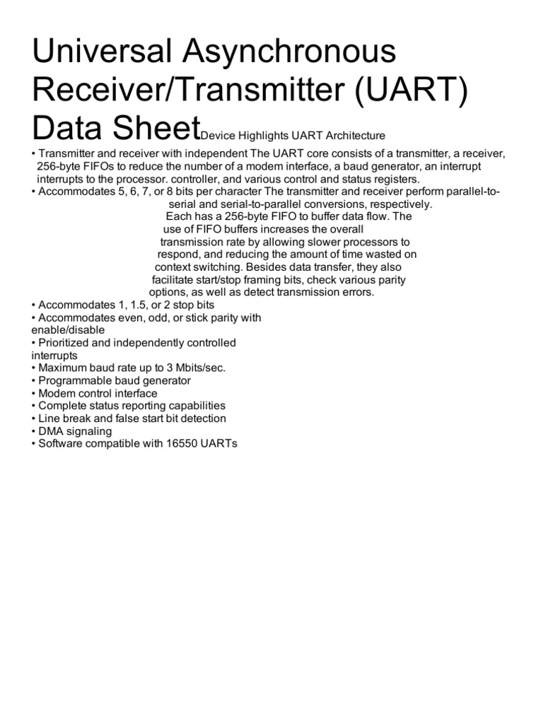 UART Data Sheet Overview and Features | PDF | Home & Garden | Computers