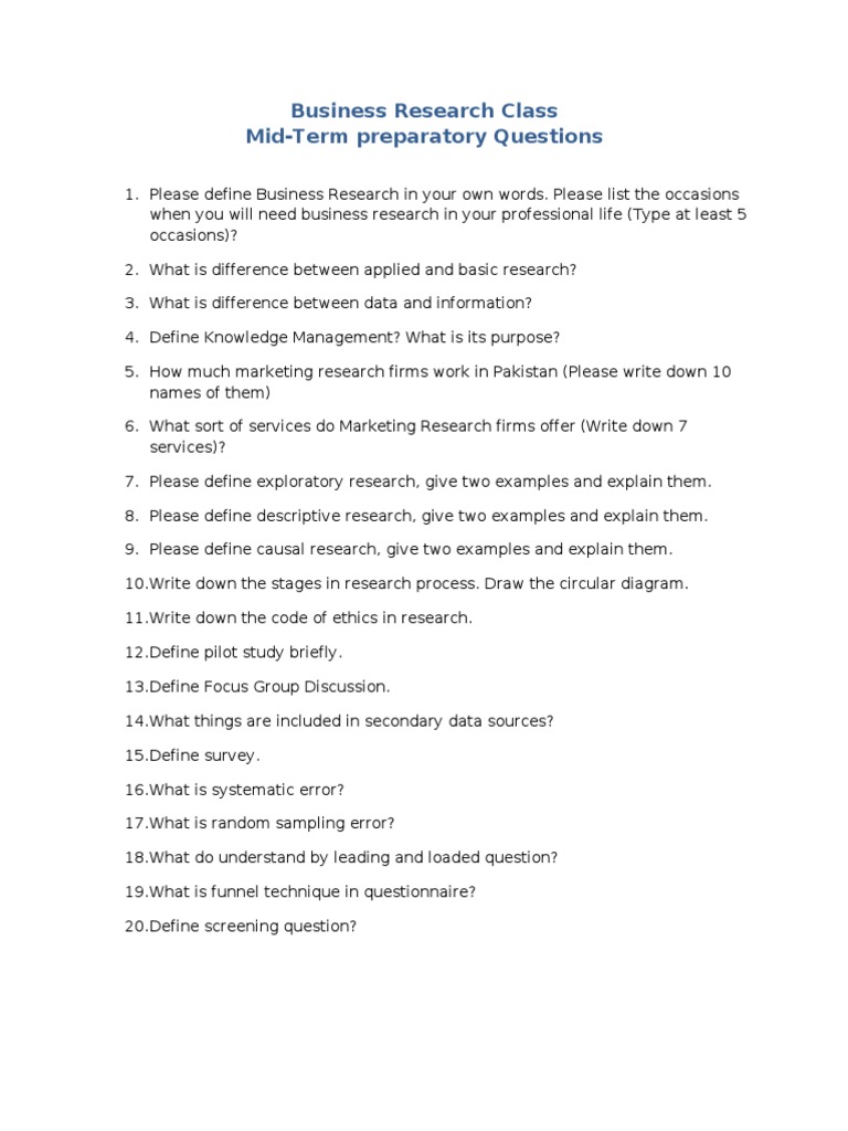 Business Research Mid-Term Prep Questions | PDF | Business | Computers