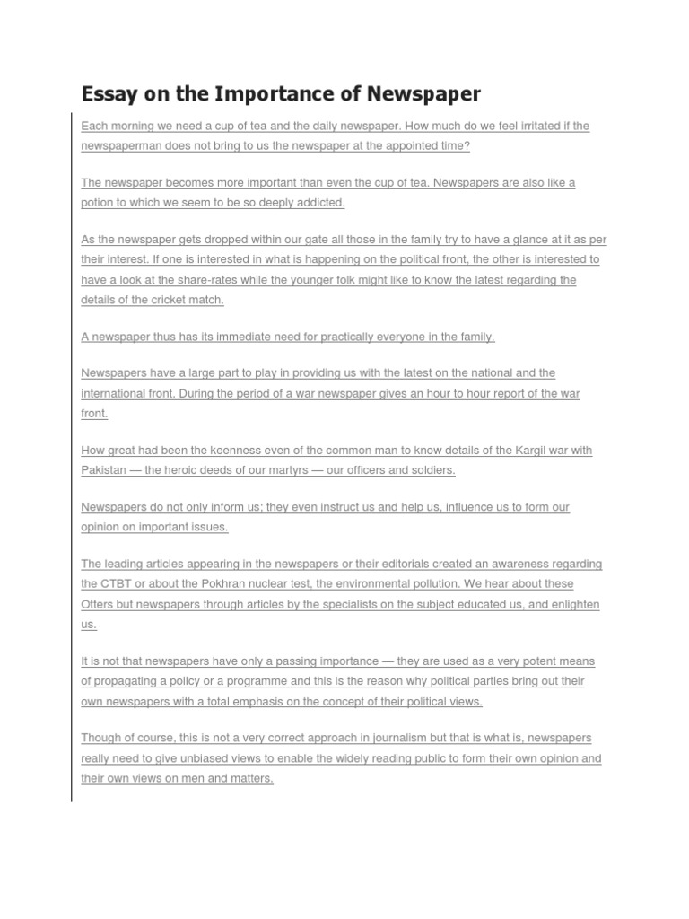 Essay On The Importance of Newspaper | PDF | Politics