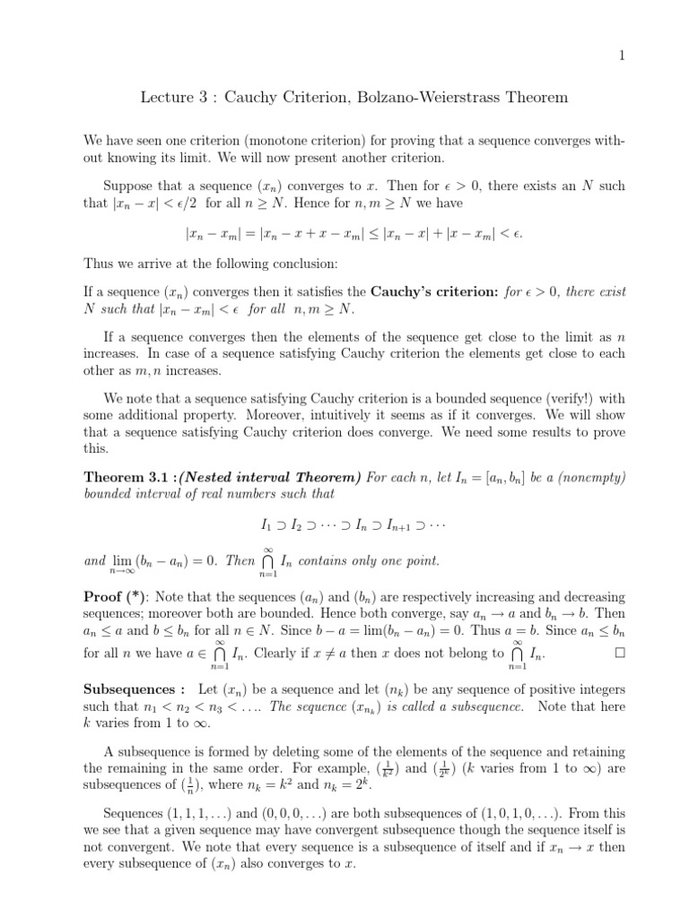 Cauchy Criterion, Bolzano-Weierstrass Theorem | PDF | Sequence | Real Analysis