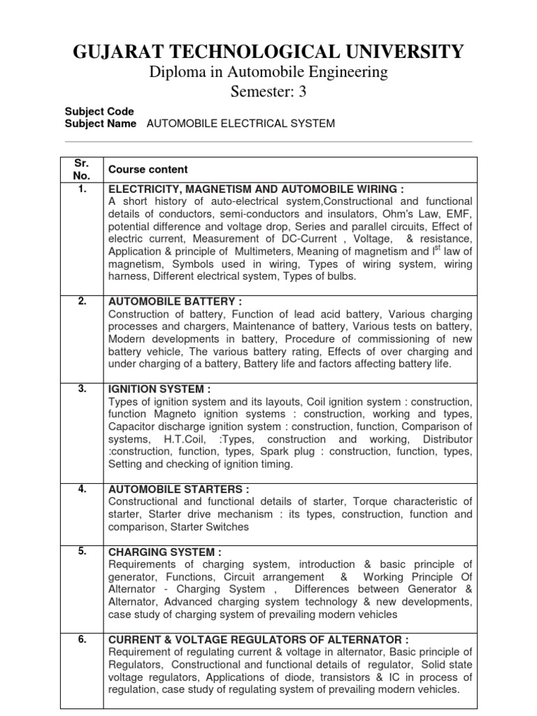Automobile Electrical System | PDF | Ignition System | Voltage