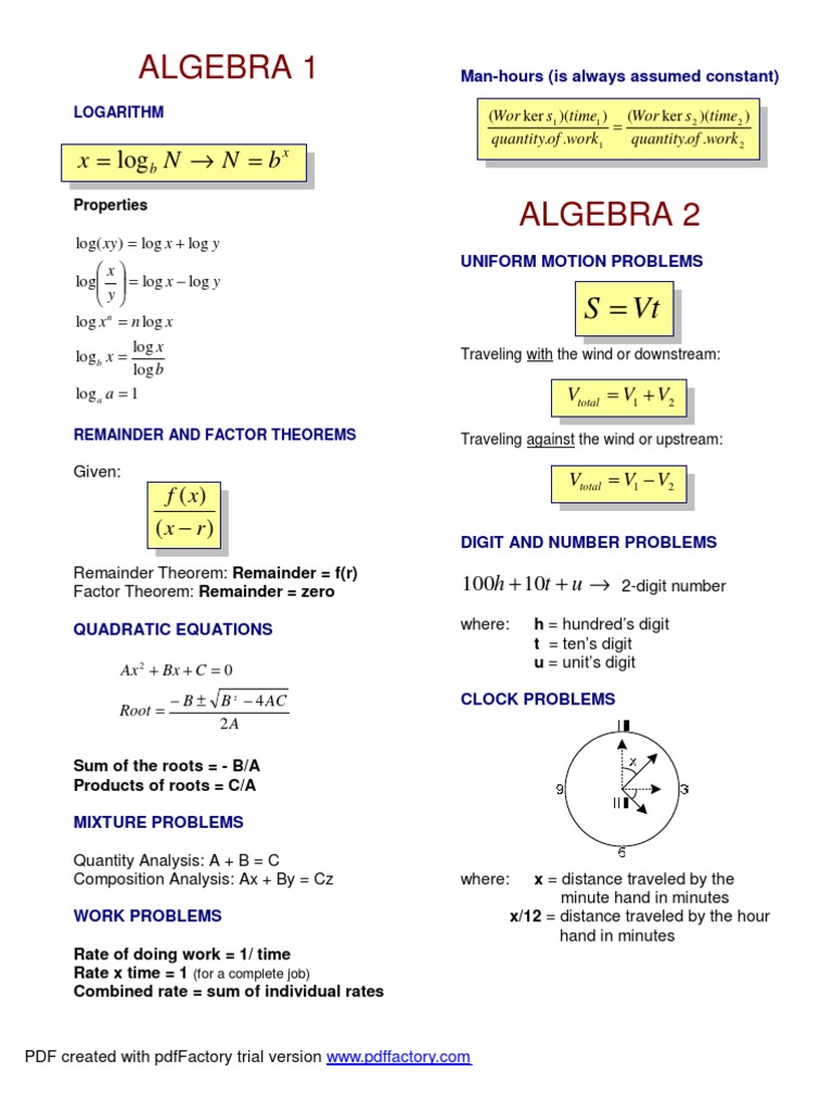 MATH Formulas | PDF | Teaching Methods & Materials