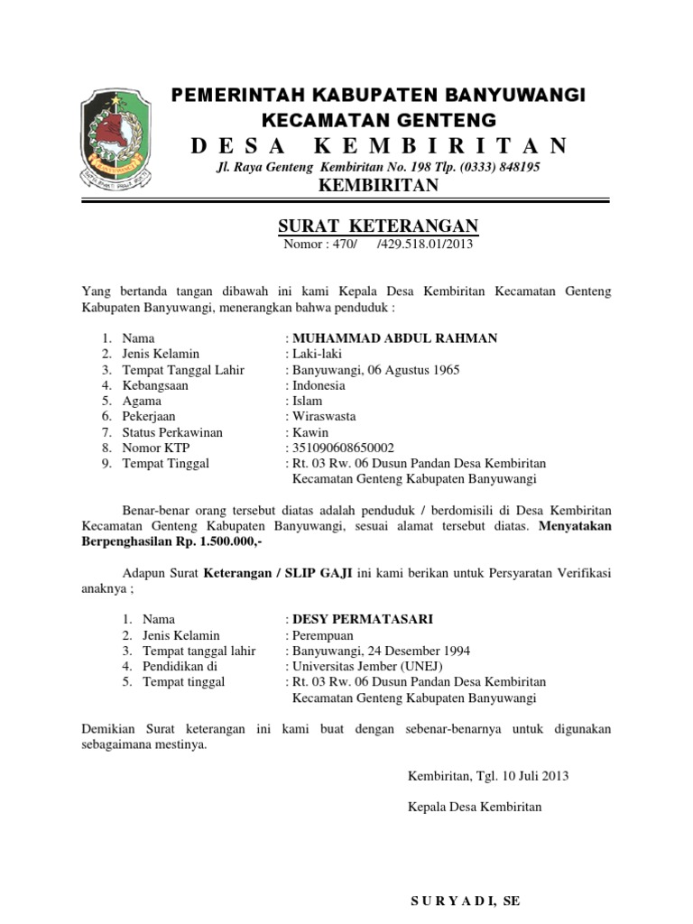 Surat Keterangan Desa | PDF