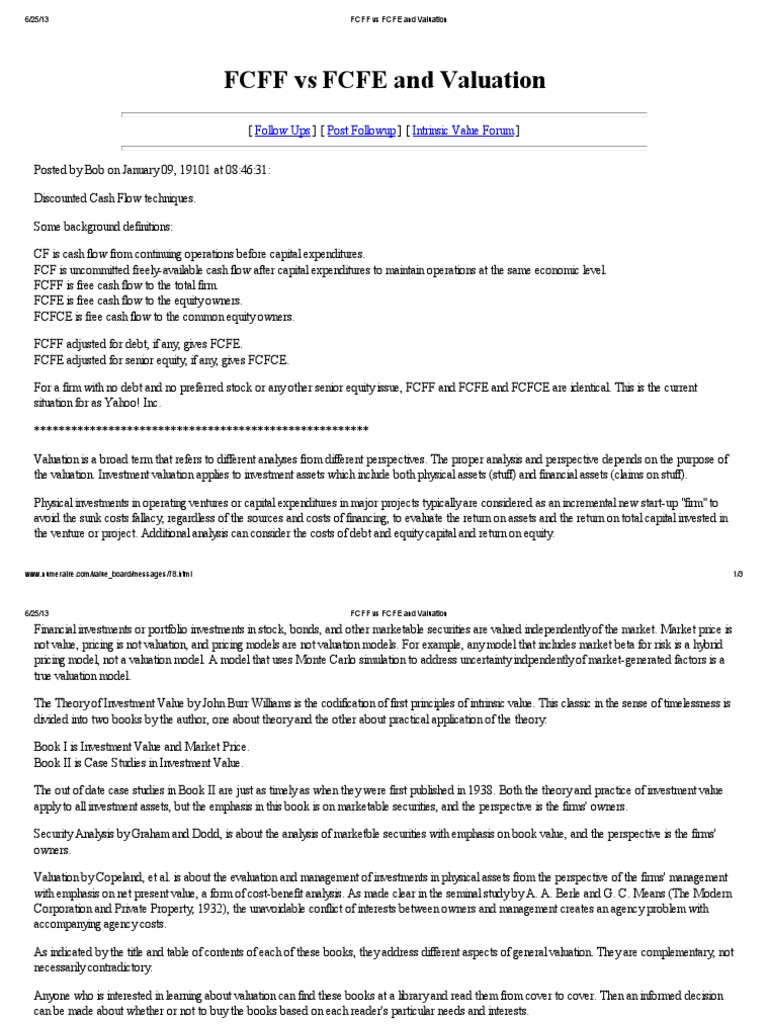 FCFF Vs FCFE and Valuation | PDF | Valuation (Finance) | Free Cash Flow