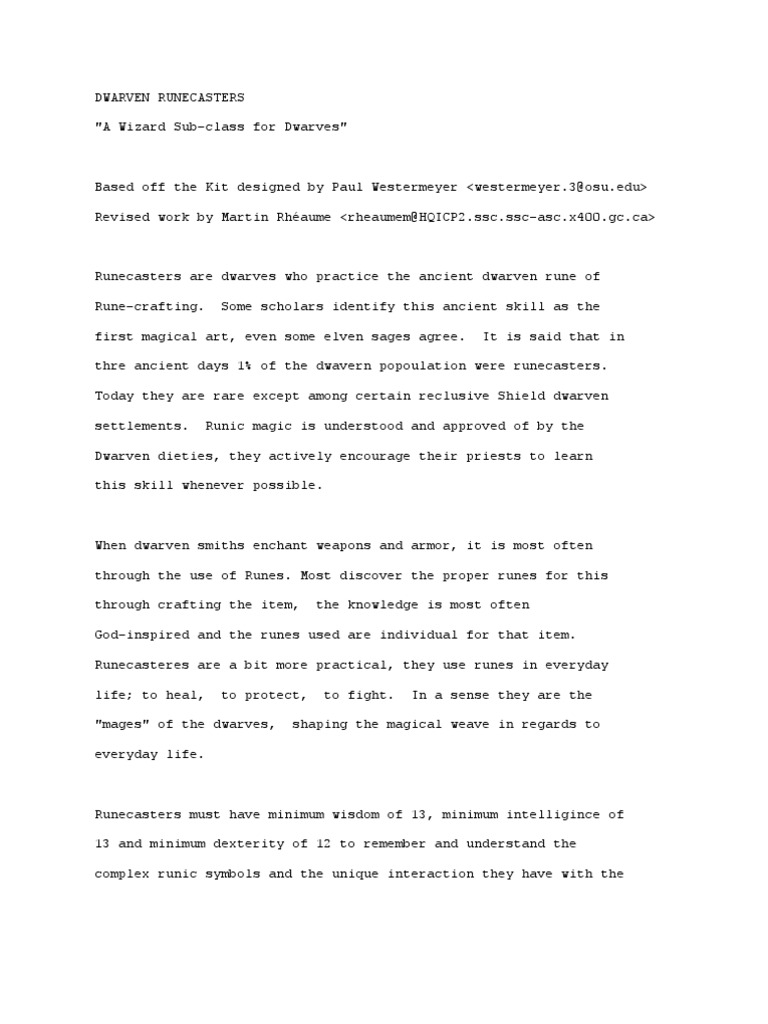 Dwarven Rune Caster | PDF | Dwarf (Middle Earth) | Dwarf (Dungeons ...