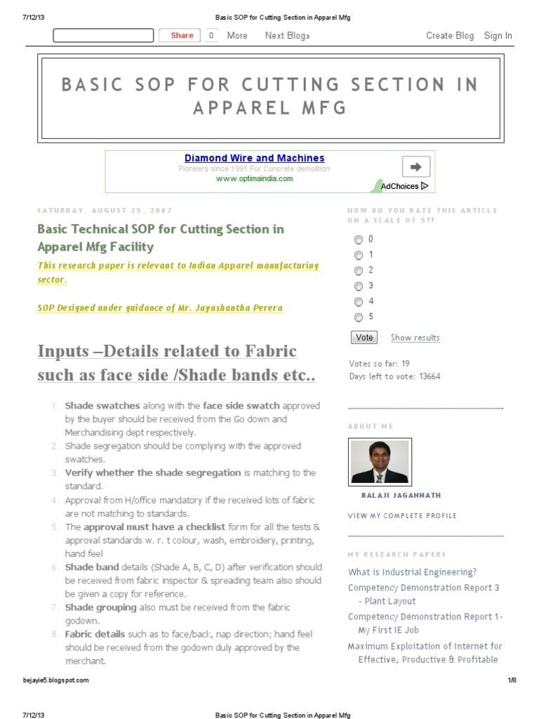Cutting SOP for Apparel Manufacturing | PDF | Knife | Casting ...