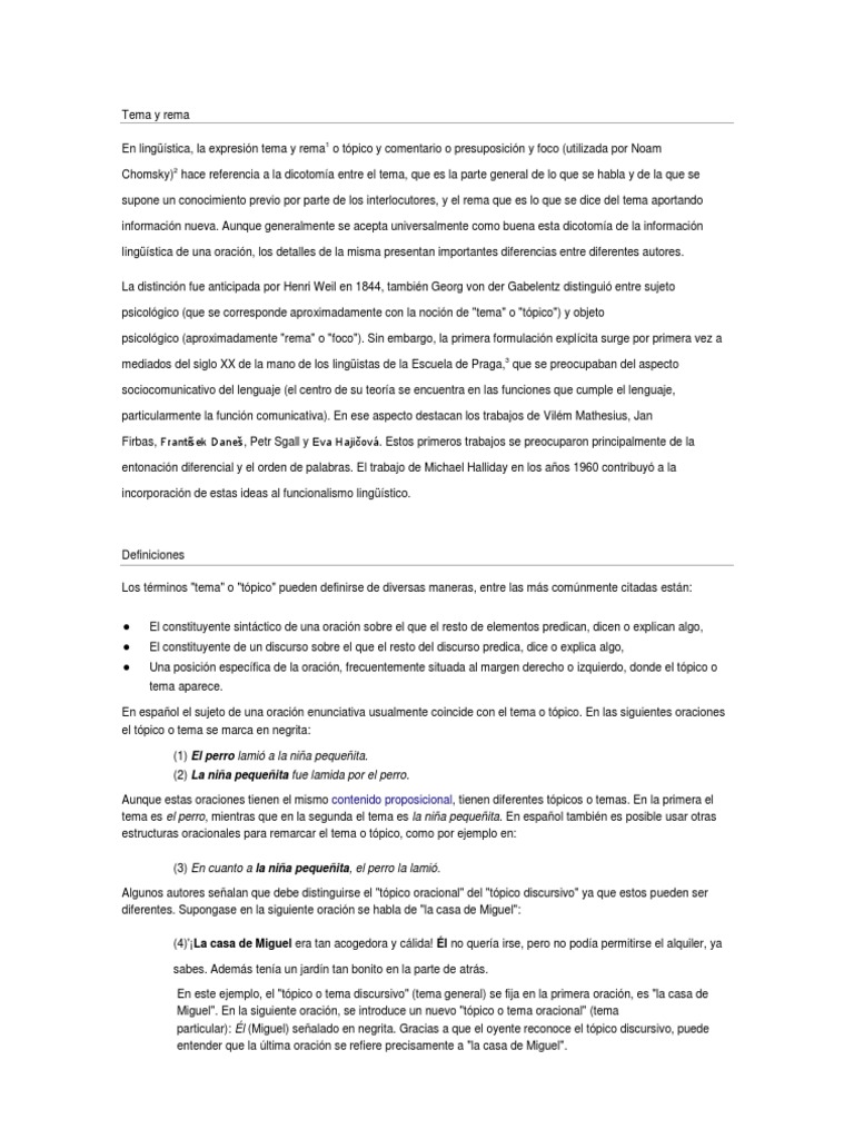 Tema y Rema en Lingüística: Definición y Uso | PDF | Semiótica | Cognición