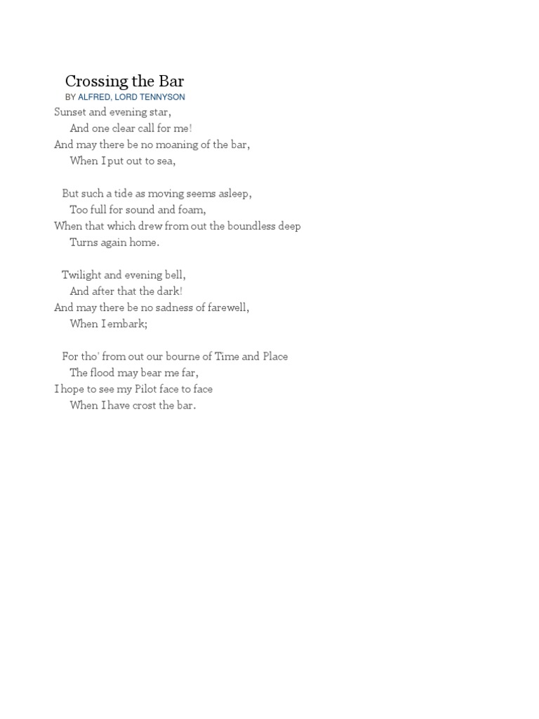 Crossing The Bar by Alfred Tennyson | PDF