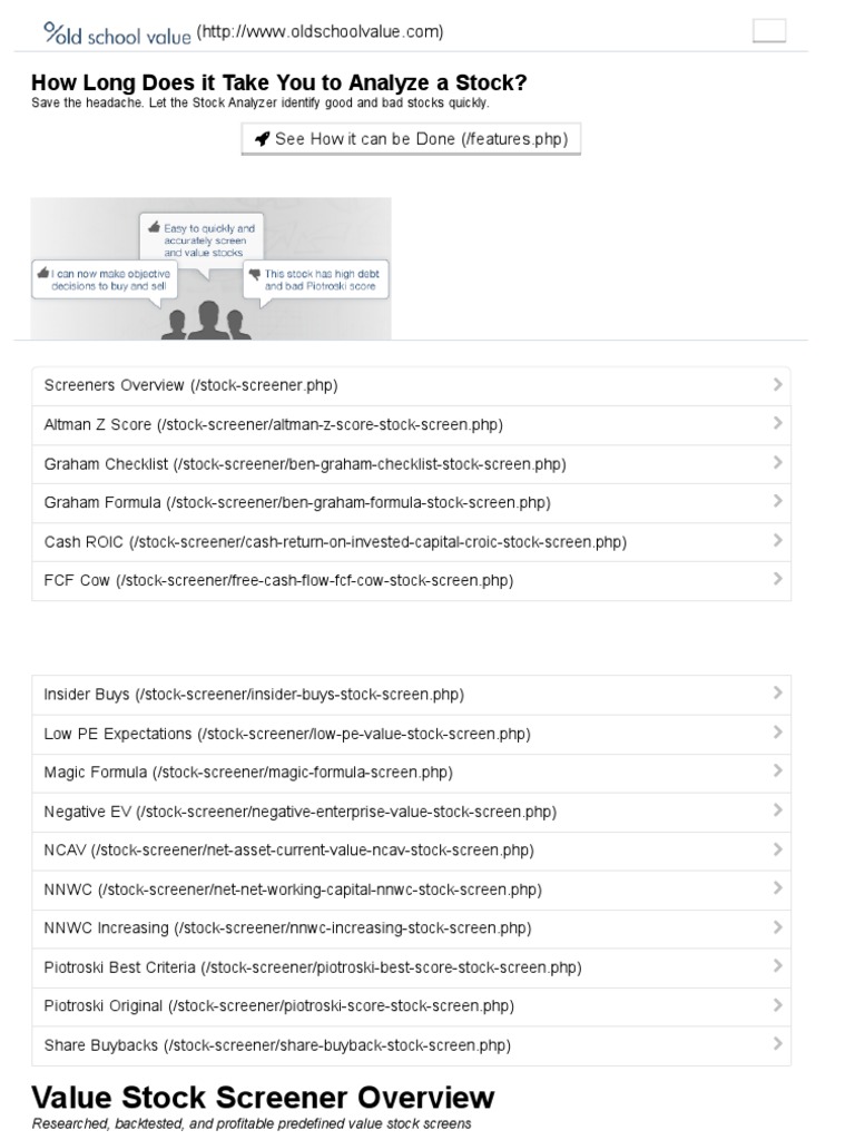 Value Stock Screener | PDF | Stock Valuation | Stocks