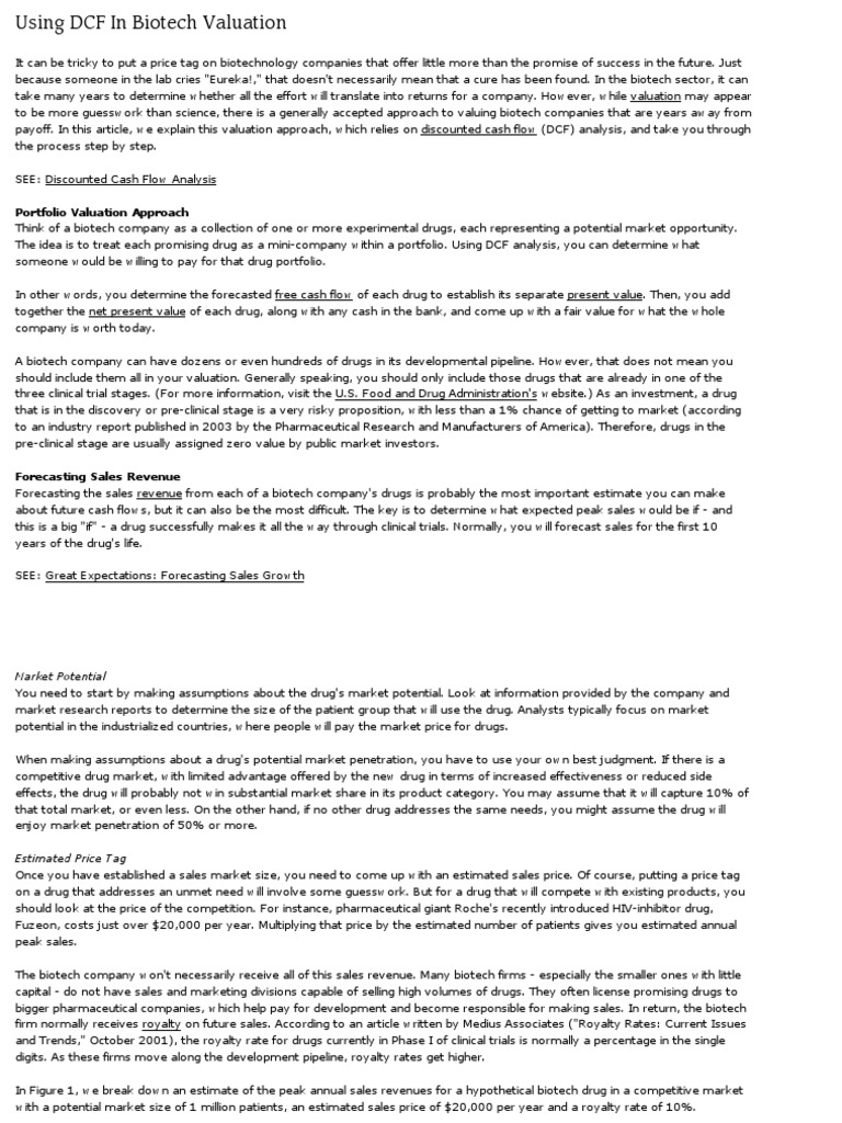 Biotech Valuation with DCF Guide | PDF | Discounted Cash Flow ...