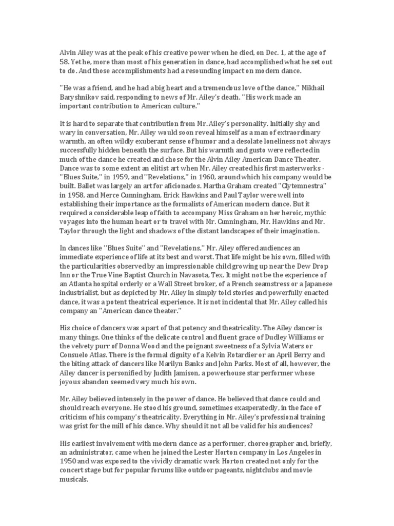 Alvin Ailey Obituary | PDF | Dances | Entertainment