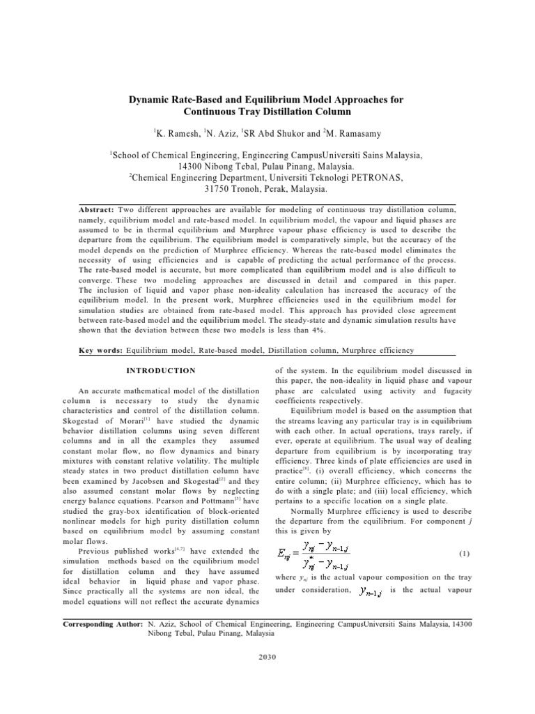 Rate Based Vs Equilibrium Model | PDF | Distillation | Phase (Matter)