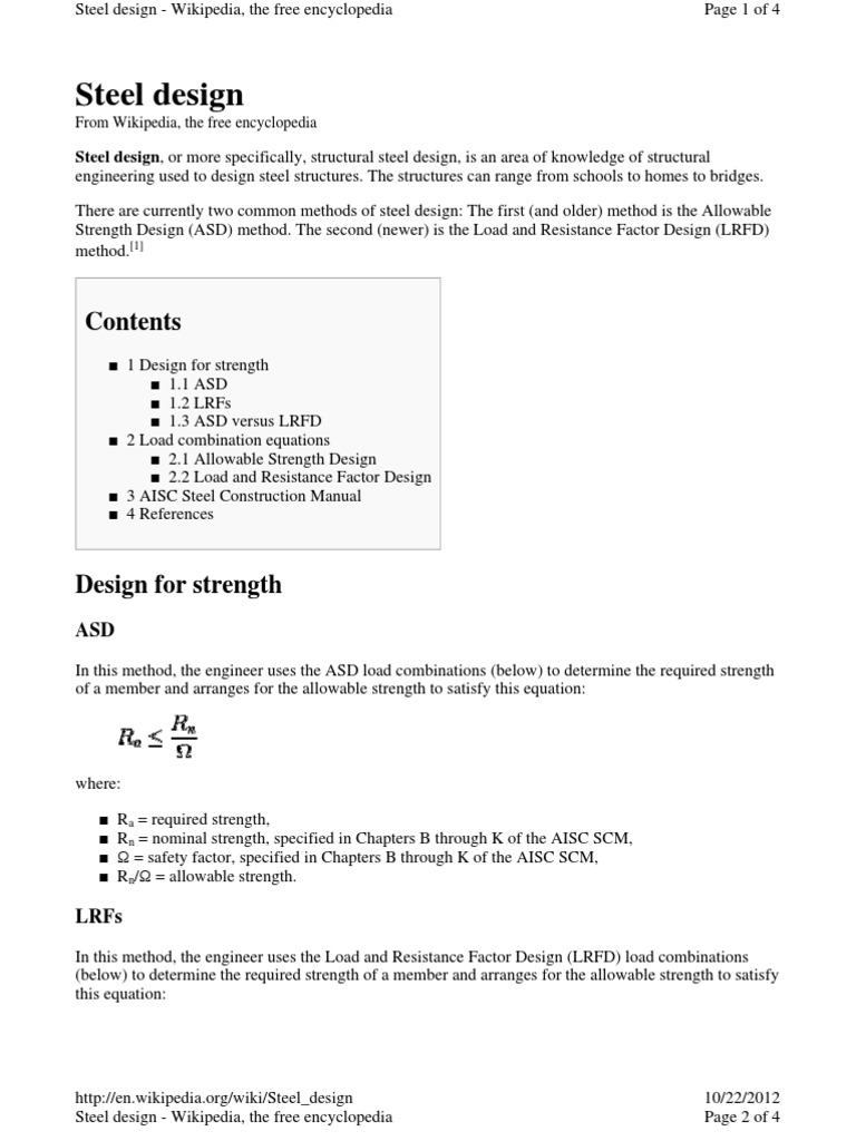 ,,steel Design, ASD Vs LRFD, Wikipedia | PDF | Structural Load ...