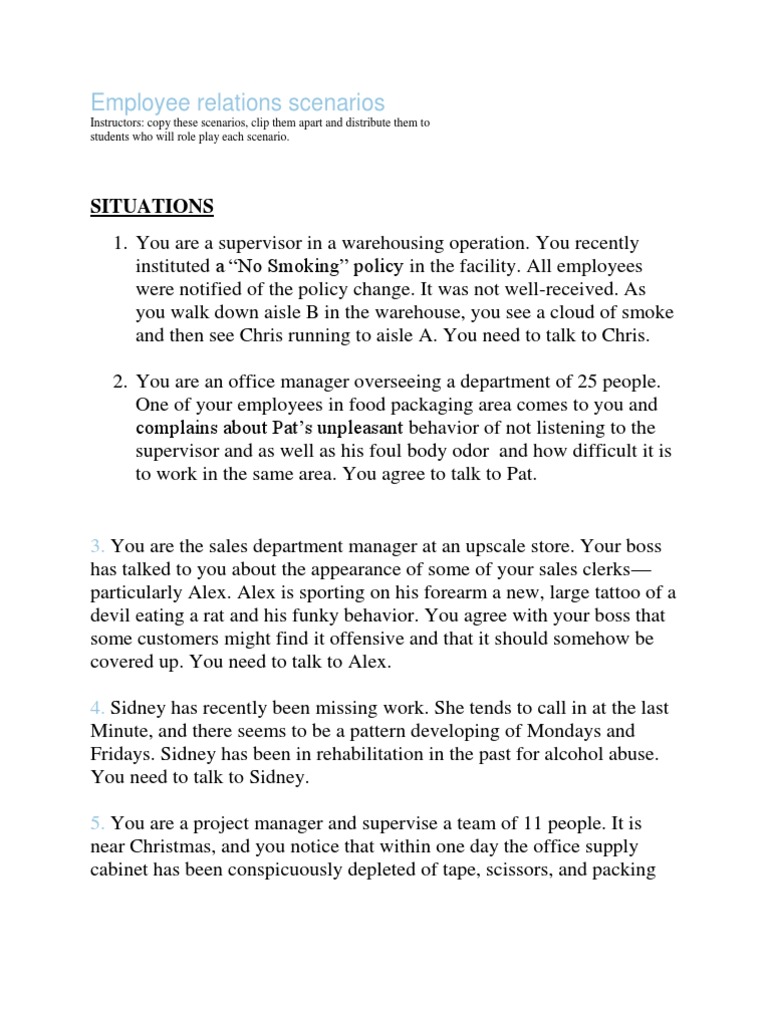 Employee Relations Scenarios | PDF