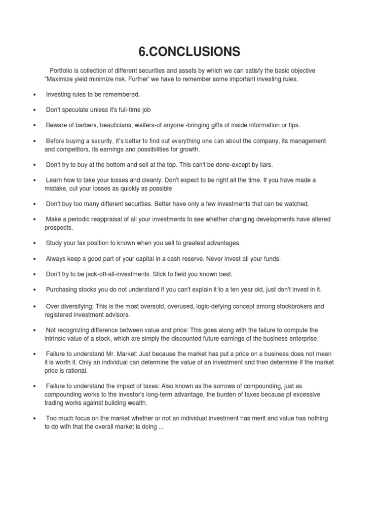 6.conclusions: Portfolio Is Collection of Different Securities and ...