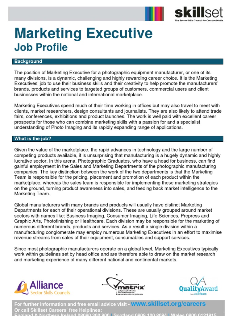 Marketing Executive: Job Profile | PDF | Sales | Marketing
