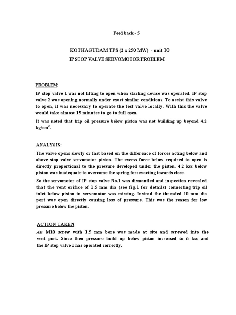 IP Stop Valve Servomotor Issue Fix | PDF