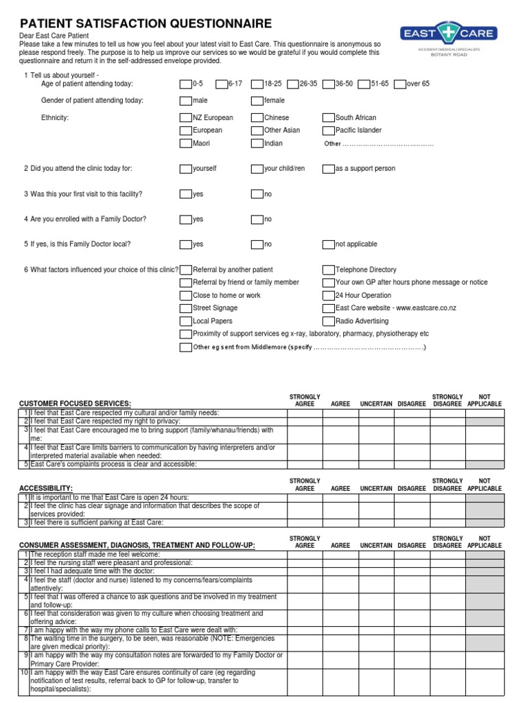 Patient Survey Questionnaire | Download Free PDF | Nursing | Patient