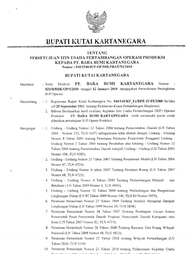 IUP OP PT Bara Bumi Kartanegara