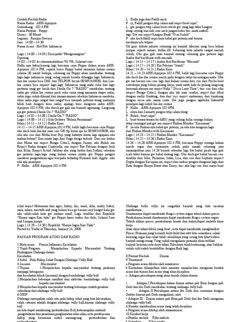 Contoh Naskah Radio | PDF | Seni
