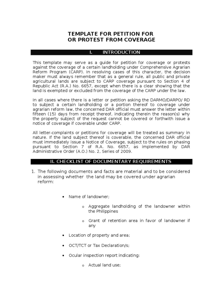 CARP Coverage Protest Petition Template | PDF | Service Of Process | Lease