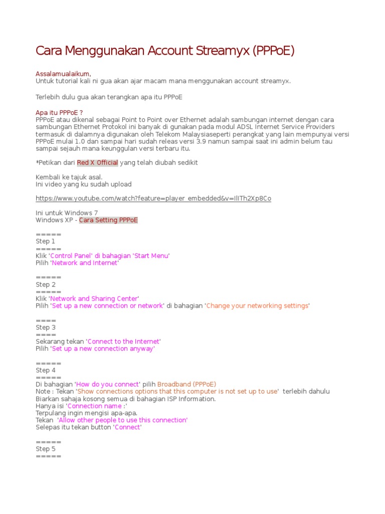 Cara Menggunakan Account Streamyx (PPPoE) | PDF