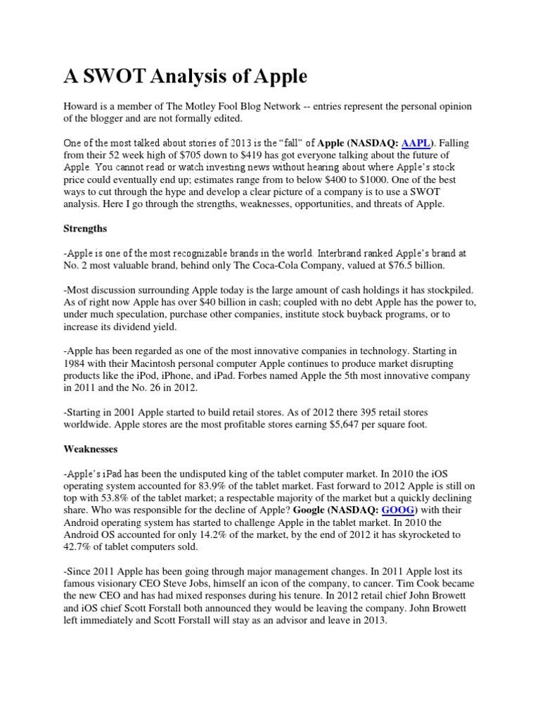 Swat Analysis (Apple) | PDF | Apple Inc. | Smartphone