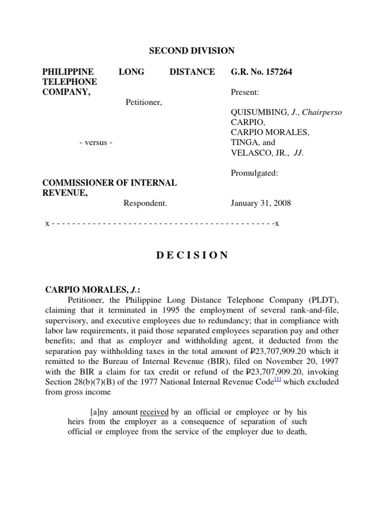 PLDT Vs Cir-Full Text | Download Free PDF | Withholding Tax | Tax Refund