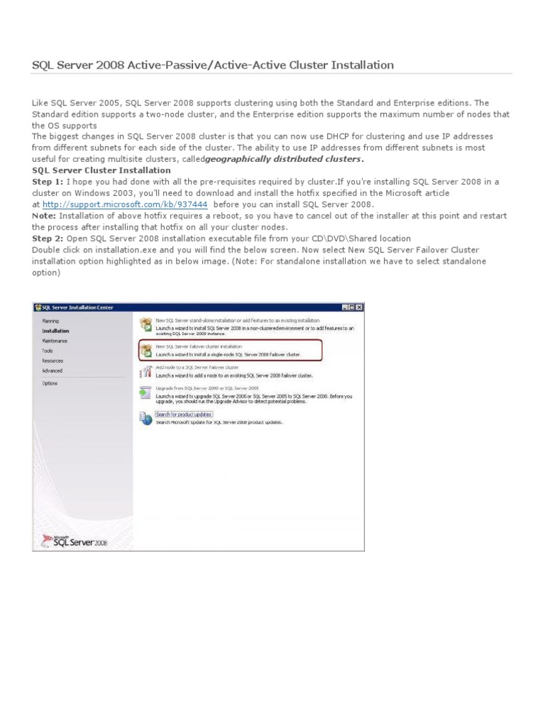 SQL Server 2008 Active-Passive or Active-Active Cluster Installation ...