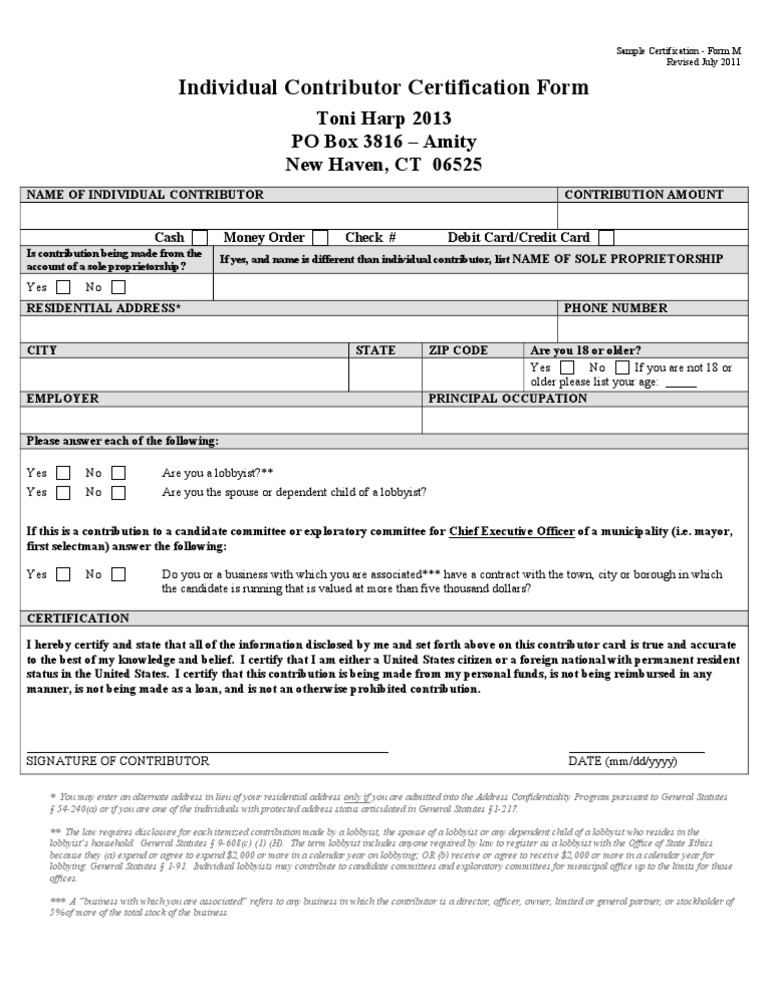 Donor Contribution Form | PDF | Lobbying In The United States | Sole ...