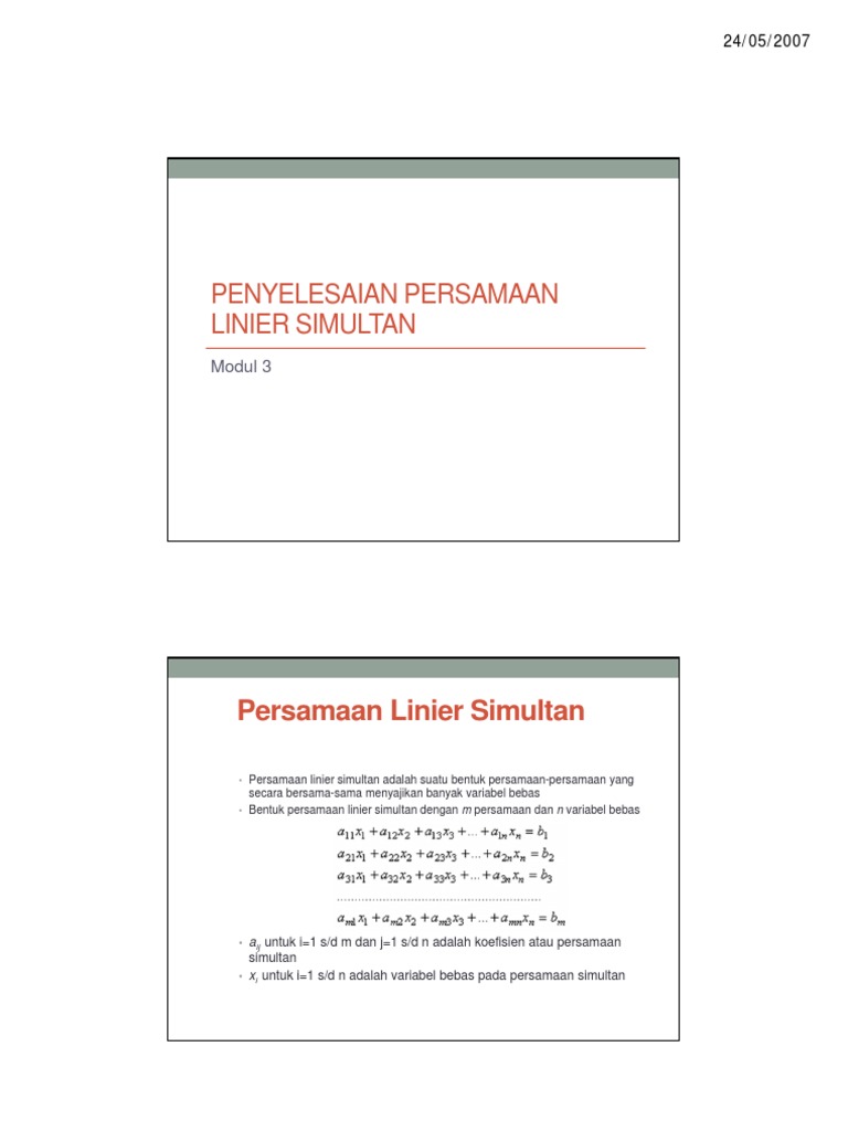 Modul 3 Penyelesaian Persamaan Linier Simultan | PDF | Metode & Bahan Ajar