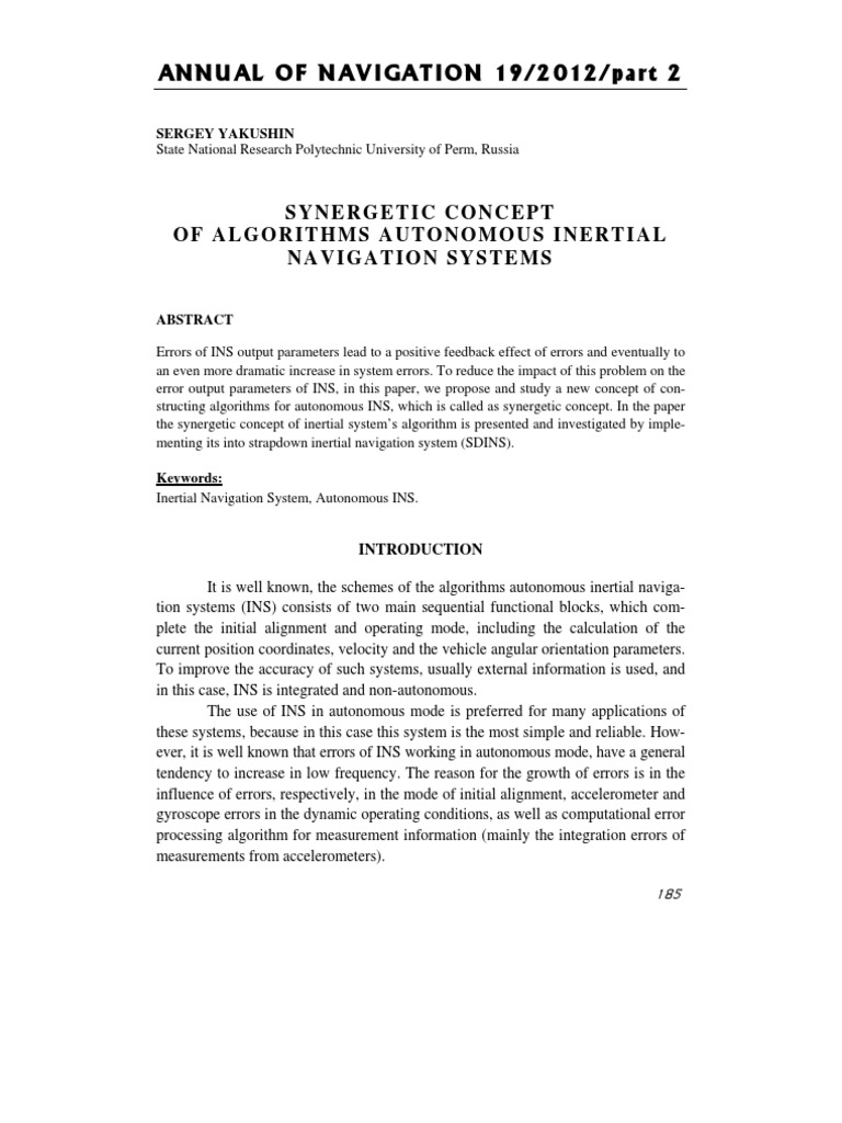 ANNUAL OF NAVIGATION 19/2012/part 2: Synergetic Concept of Algorithms Autonomous Inertial ...