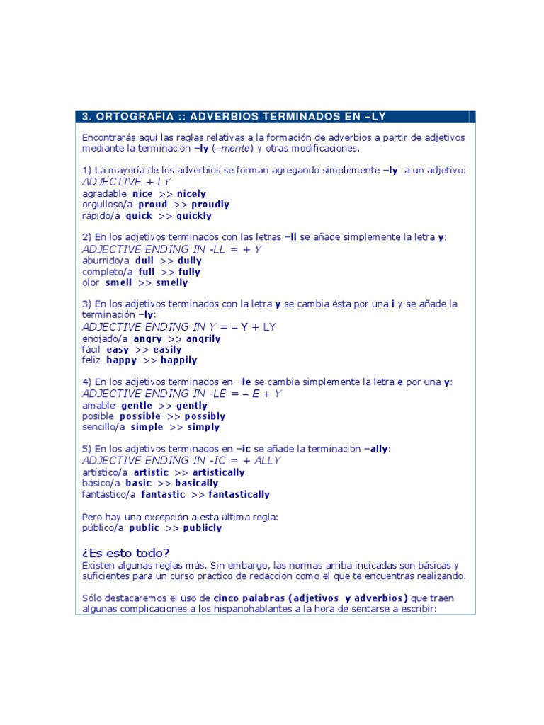Ingles - Adverbios Terminados en LY | PDF | Morfología | Lexicología