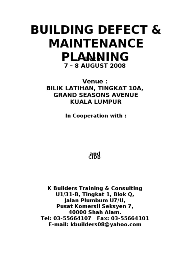 Building Defect & Maintenance Planning | PDF