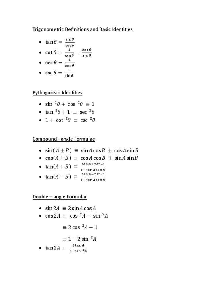 Trigonometric Definitions and Basic Identities | PDF | Complex Analysis ...