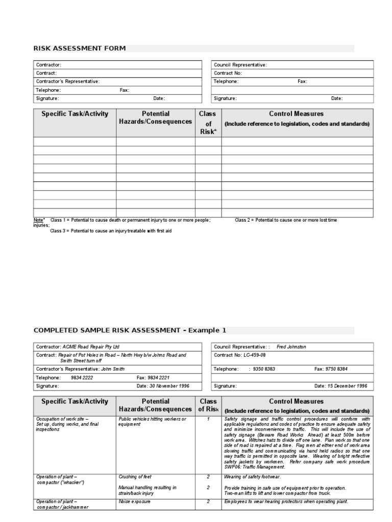 Contractor Risk Assessment Form | Download Free PDF | Personal ...