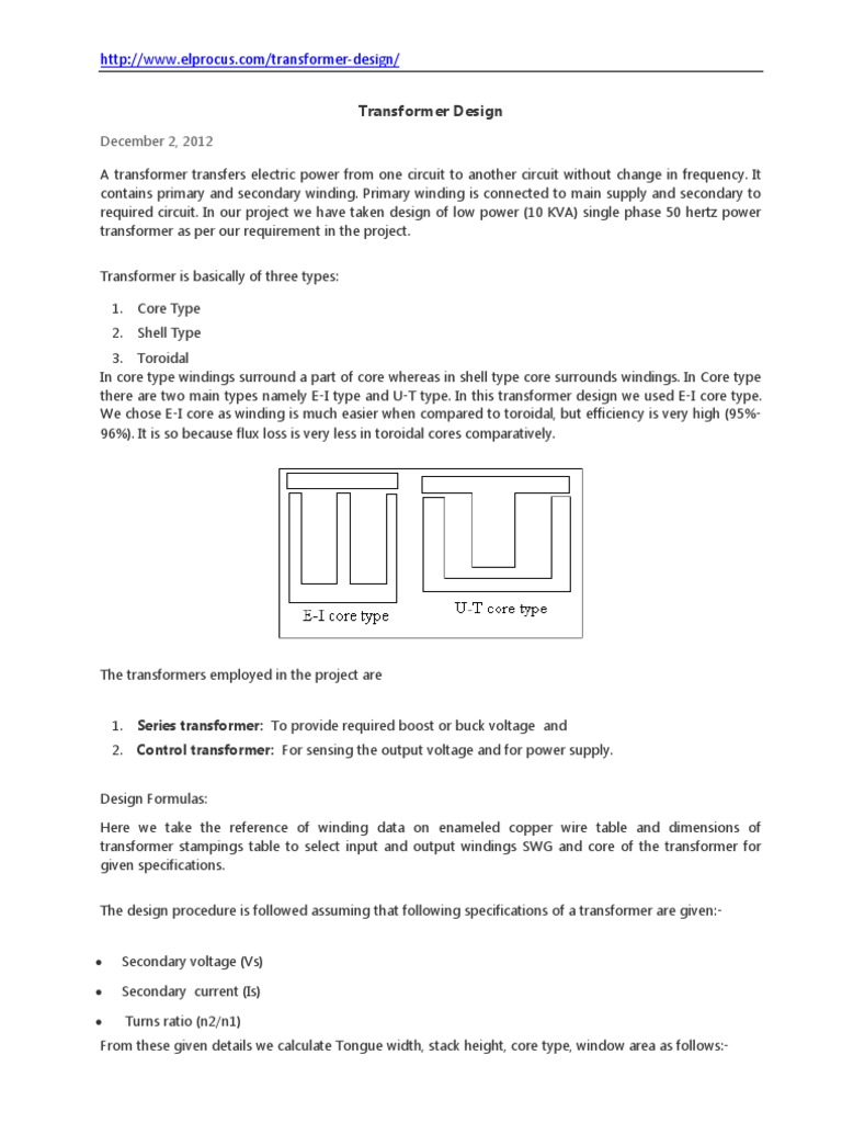 Transformer Design Formulas | Transformer | Electricity