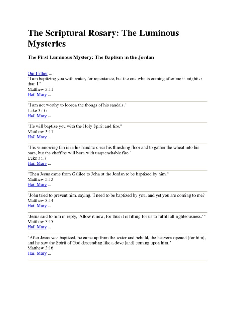 The Scriptural Rosary Luminous Mystery PDF Gospel Of Matthew Gospel Of John