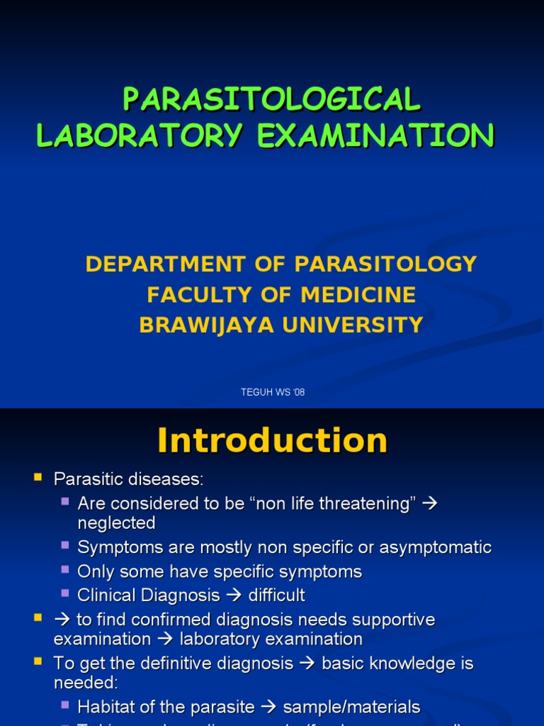 Lab Examination Parasitology Unibraw | PDF | Medical Specialties | Wellness