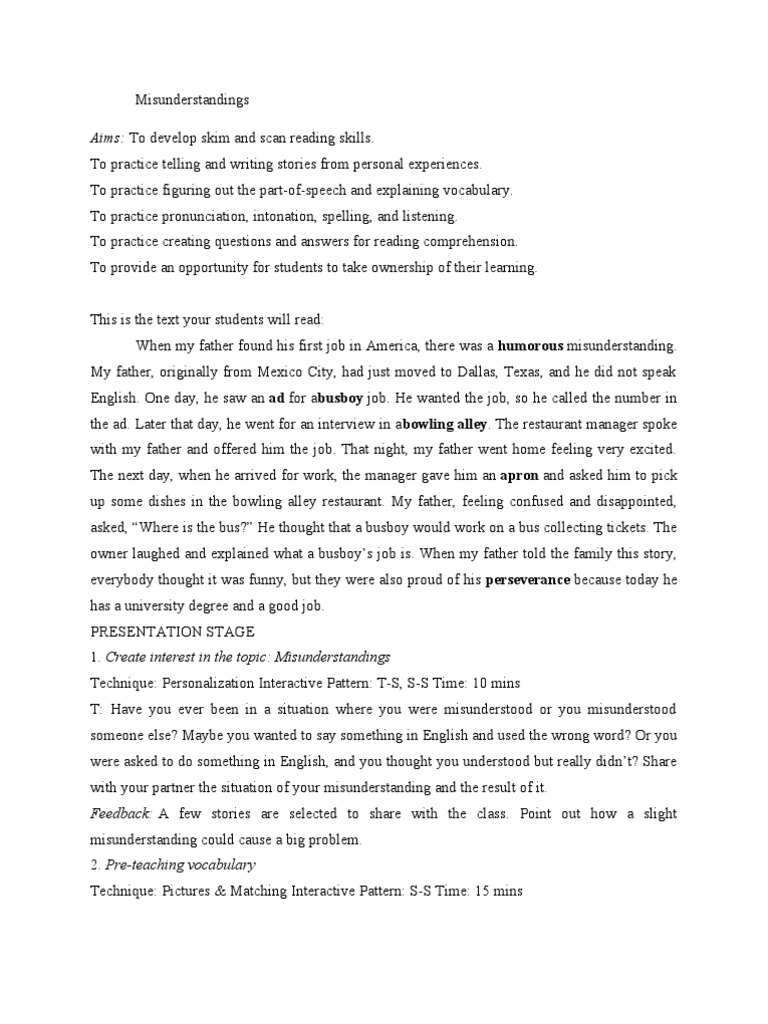 Misunderstandings | PDF | Reading Comprehension | Syntax