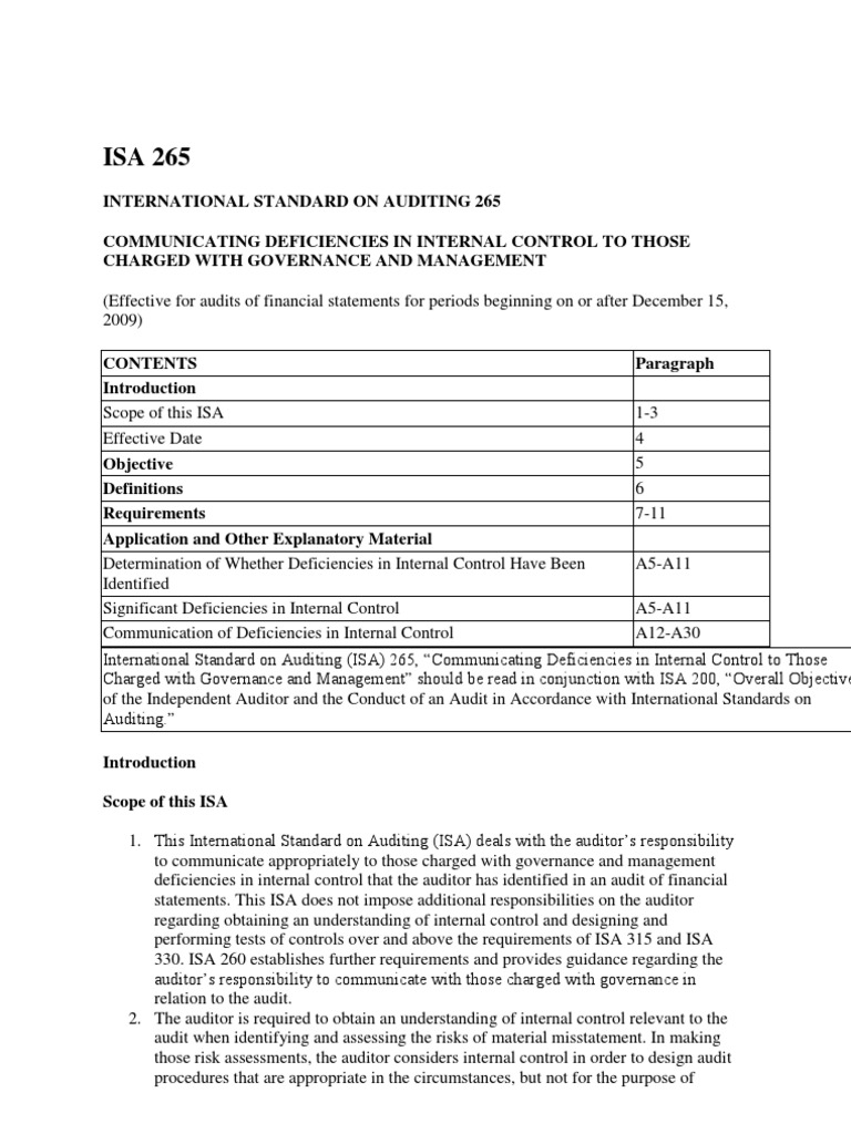 Isa 265 | Download Free PDF | Financial Audit | Risk Assessment