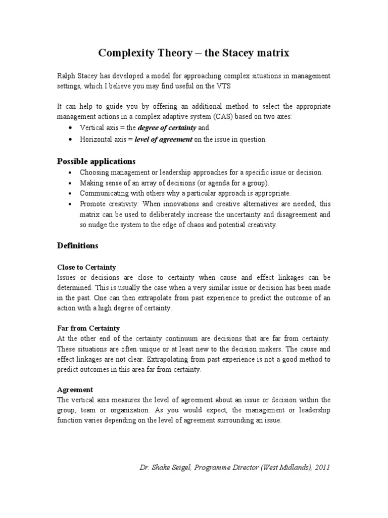 Stacey Complexity Model Overview | PDF | Creativity | Decision Making