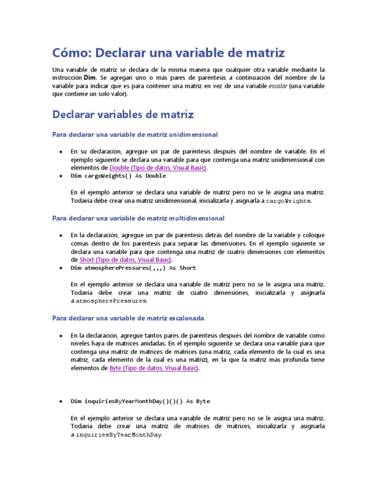 Matrices en Visual Basic | PDF | Básico | Matriz (Matemáticas)