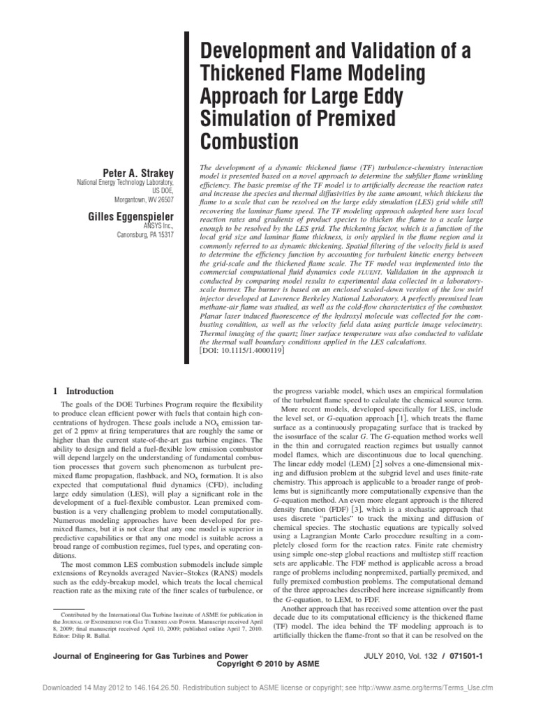 Development and Validation of A Thickened Flame Modeling Approach For Large Eddy Simulation of ...