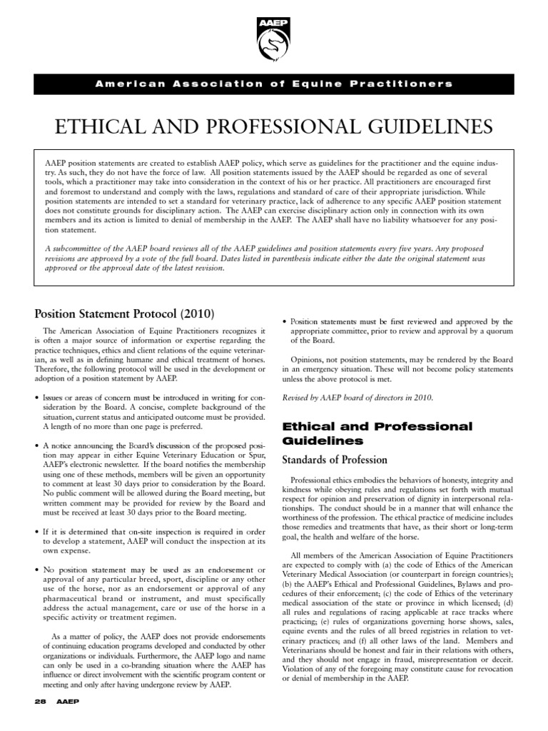 Ethical and Professional Guidelines: Position Statement Protocol (2010 ...