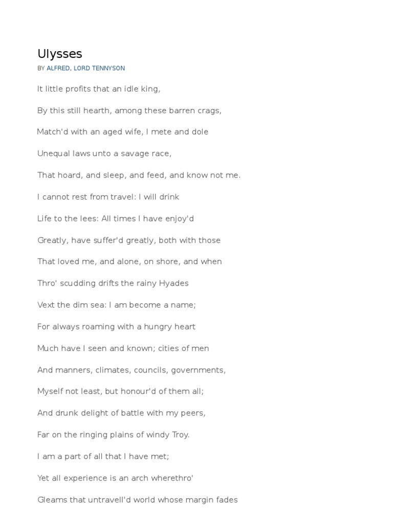 Ulysses: Alfred, Lord Tennyson | PDF | Art | Poetry