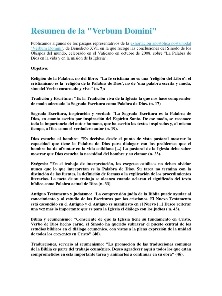 Resumen de Verbum Domini | PDF
