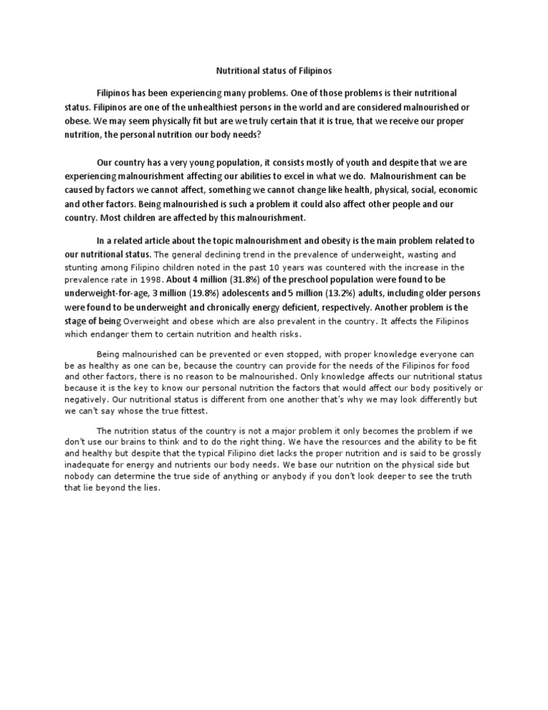 Essay | PDF | Malnutrition | Nutrition